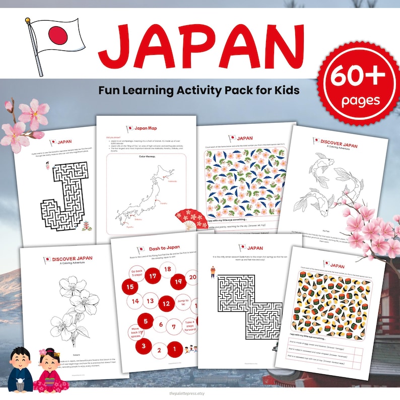 JAPAN Learning Activity Pack for Kids : Games Coloring Homeschool ...
