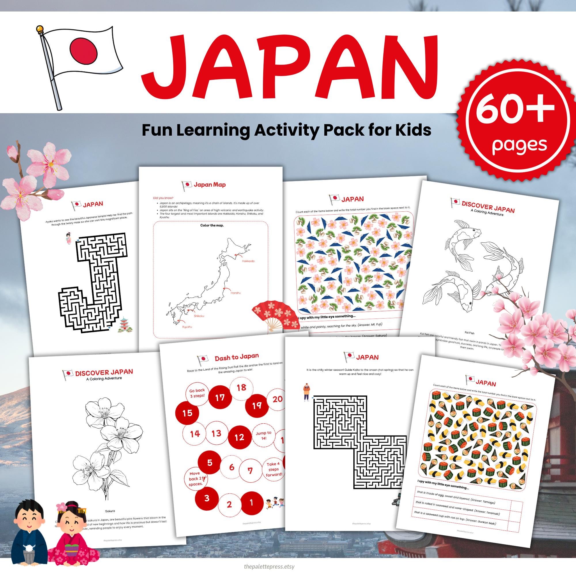 JAPAN Learning Activity Pack for Kids : Games Coloring Homeschool ...