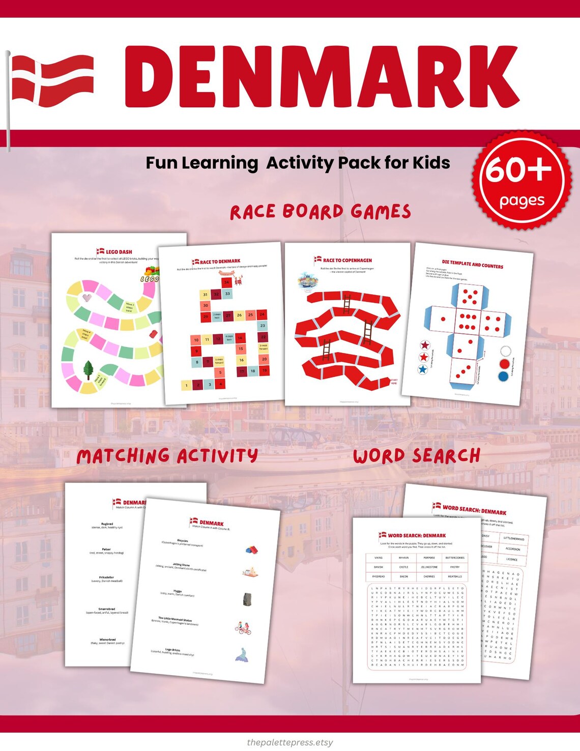 DENMARK Worksheets Learning Activity Pack for Kids: Fun Printable Games ...