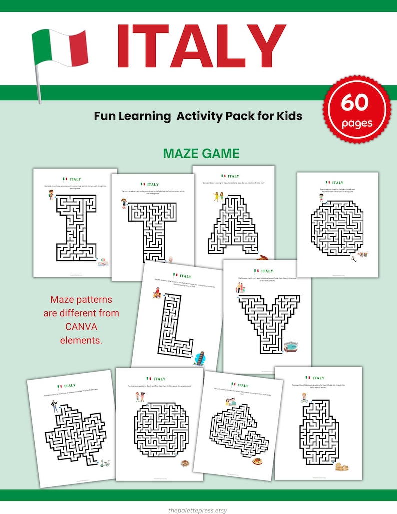 ITALY Learning Activity Pack for Kids: Coloring Preschool Kinder ...