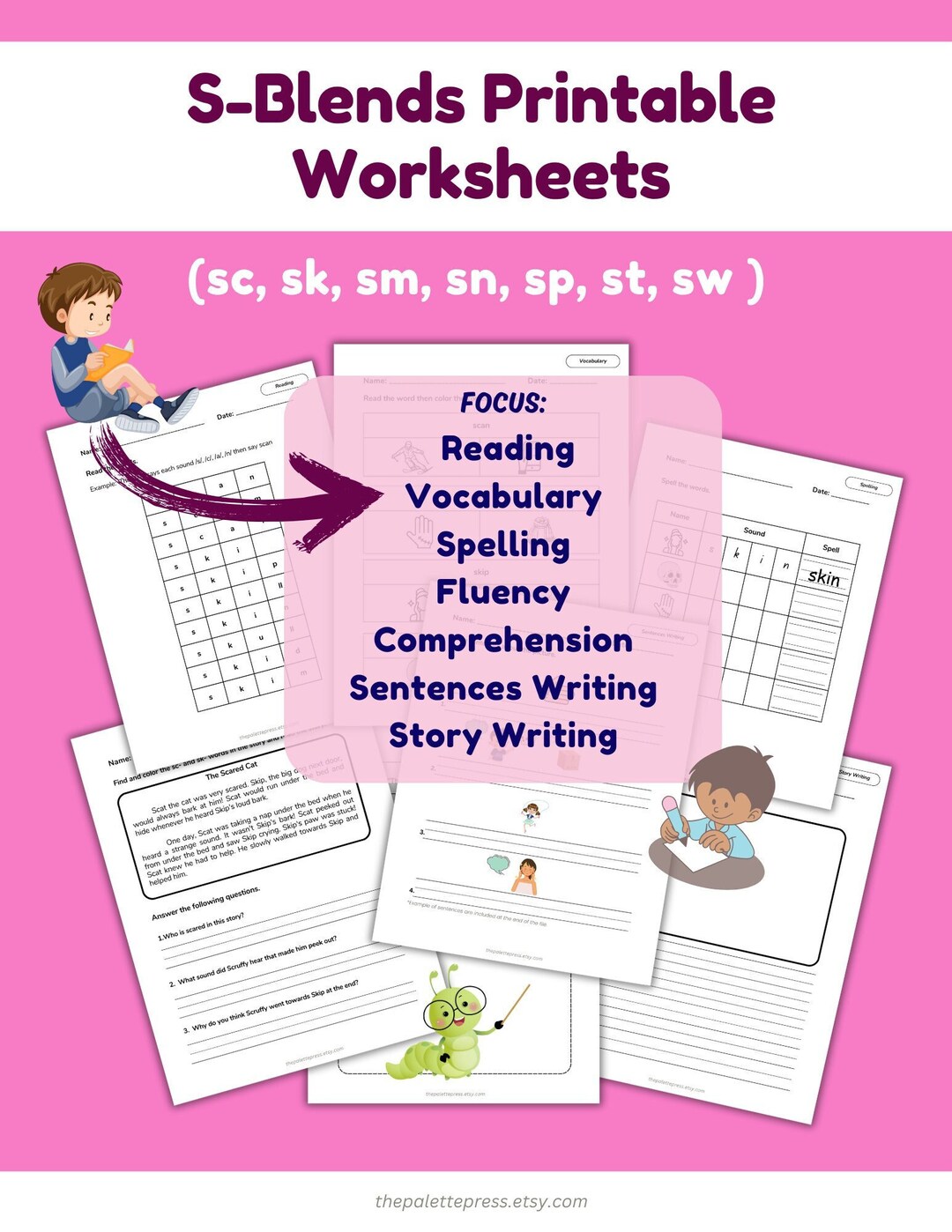 S-blends Printable Worksheets for Preschool, Kinder, and First-grade ...
