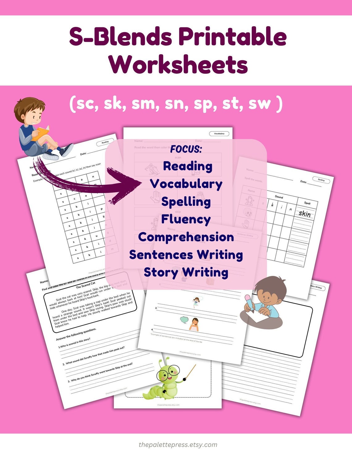 S-blends Printable Worksheets for Preschool, Kinder, and First-grade ...