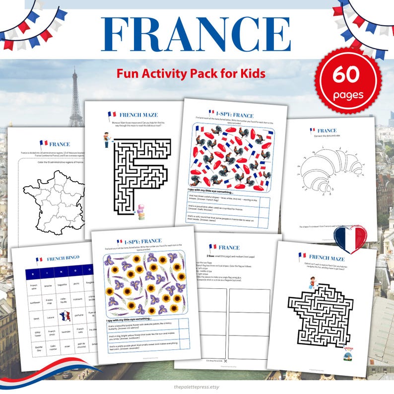 FRANCE Worksheets Activity Pack for Kids: French Culture Homeschool ...