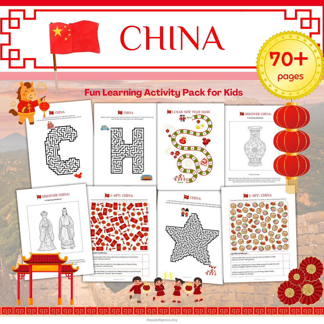 CHINA Worksheets Learning Activity Pack for Kids: Chinese Coloring ...