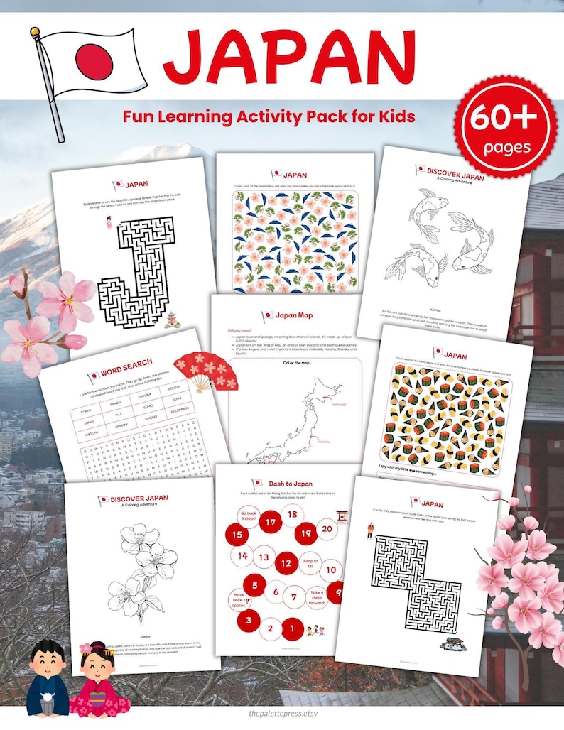 JAPAN Learning Activity Pack for Kids : Games Coloring Homeschool ...