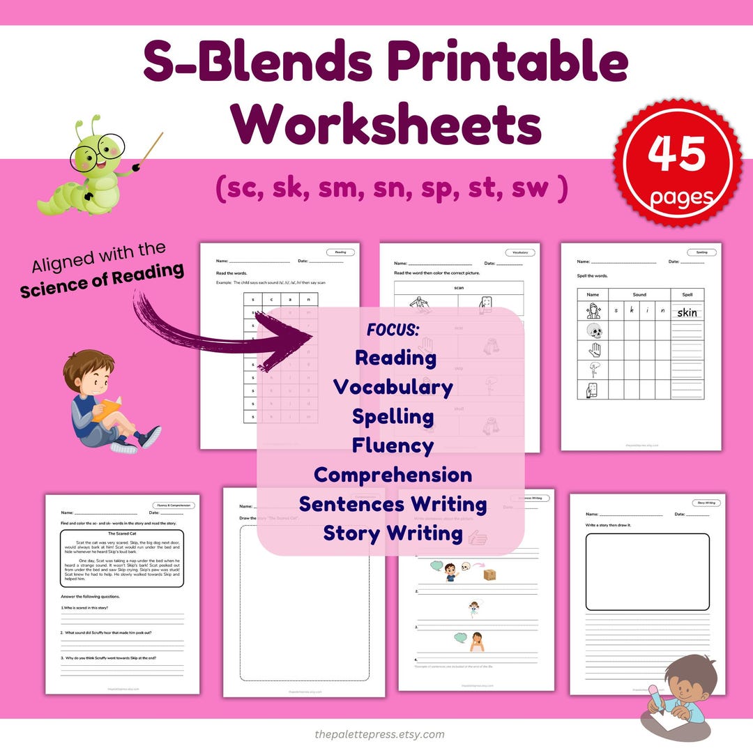 S-blends Worksheets: Phonics Literacy (science of Reading) for Early ...