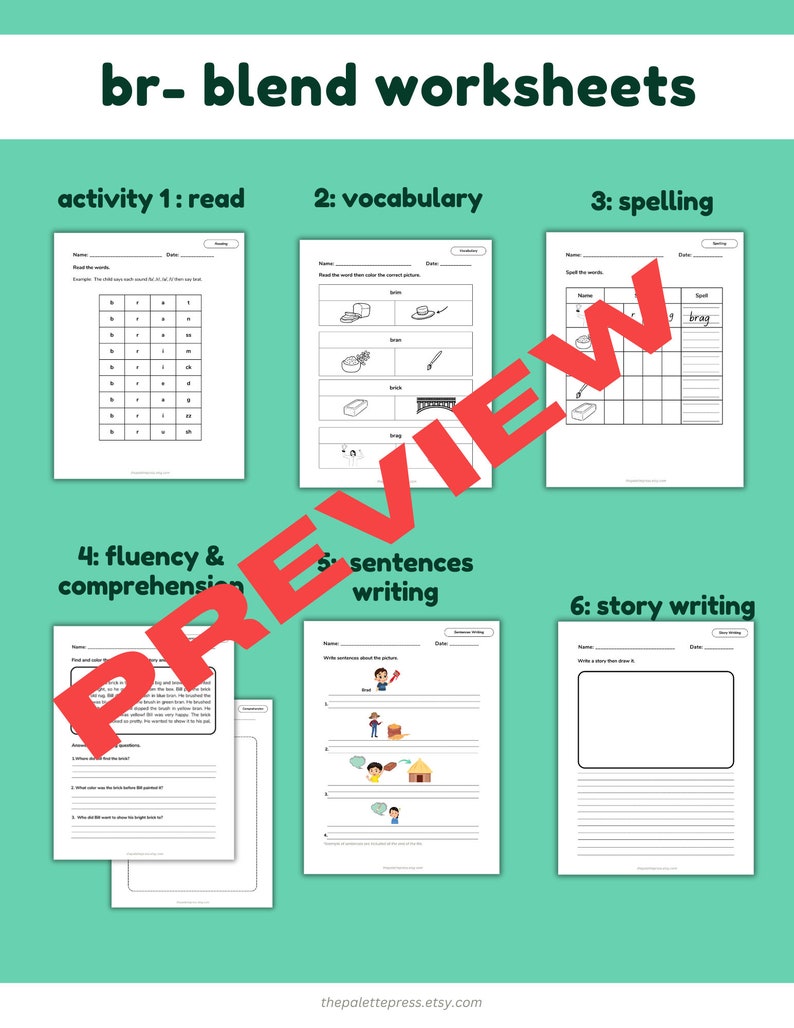 R-blends Printable Worksheets for Preschool, Kinder, and First Grade - Etsy