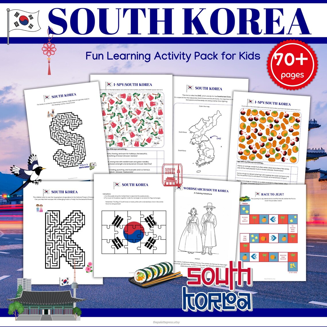 SOUTH KOREA Worksheets Learning Activity Pack for Kids: Korean Culture ...