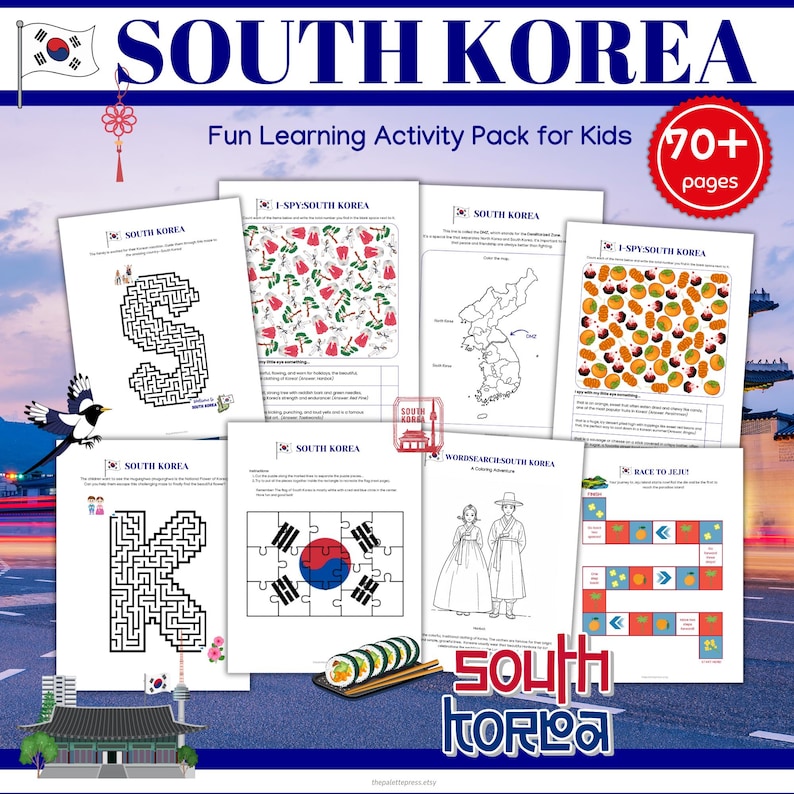 SOUTH KOREA Worksheets Learning Activity Pack for Kids: Korean Culture ...