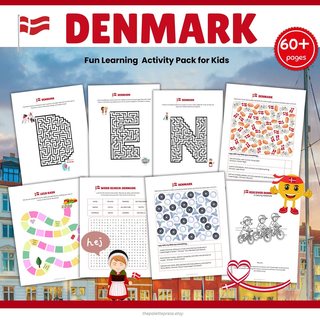 DENMARK Worksheets Learning Activity Pack for Kids: Printables ...