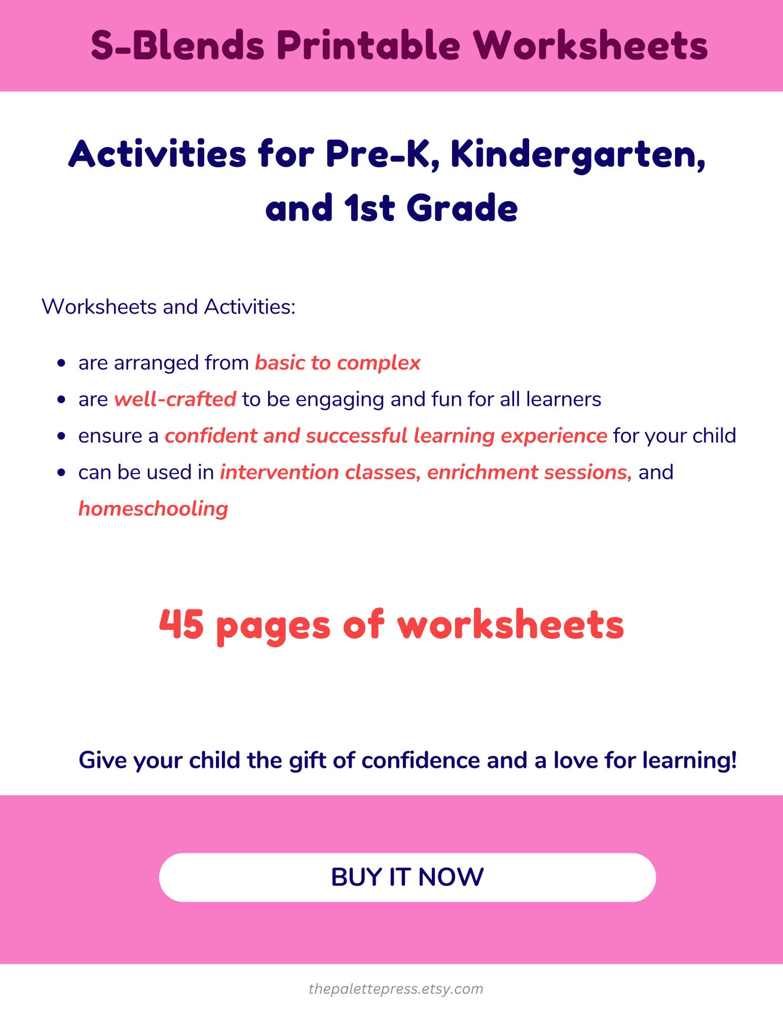 S-blends Printable Worksheets for Preschool, Kinder, and First-grade ...