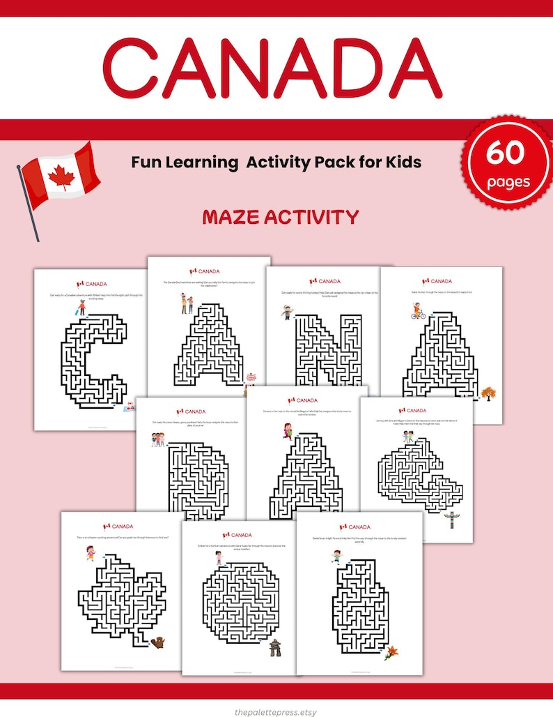 CANADA Worksheets Learning Activity Pack for Kids: Canadian Printable ...