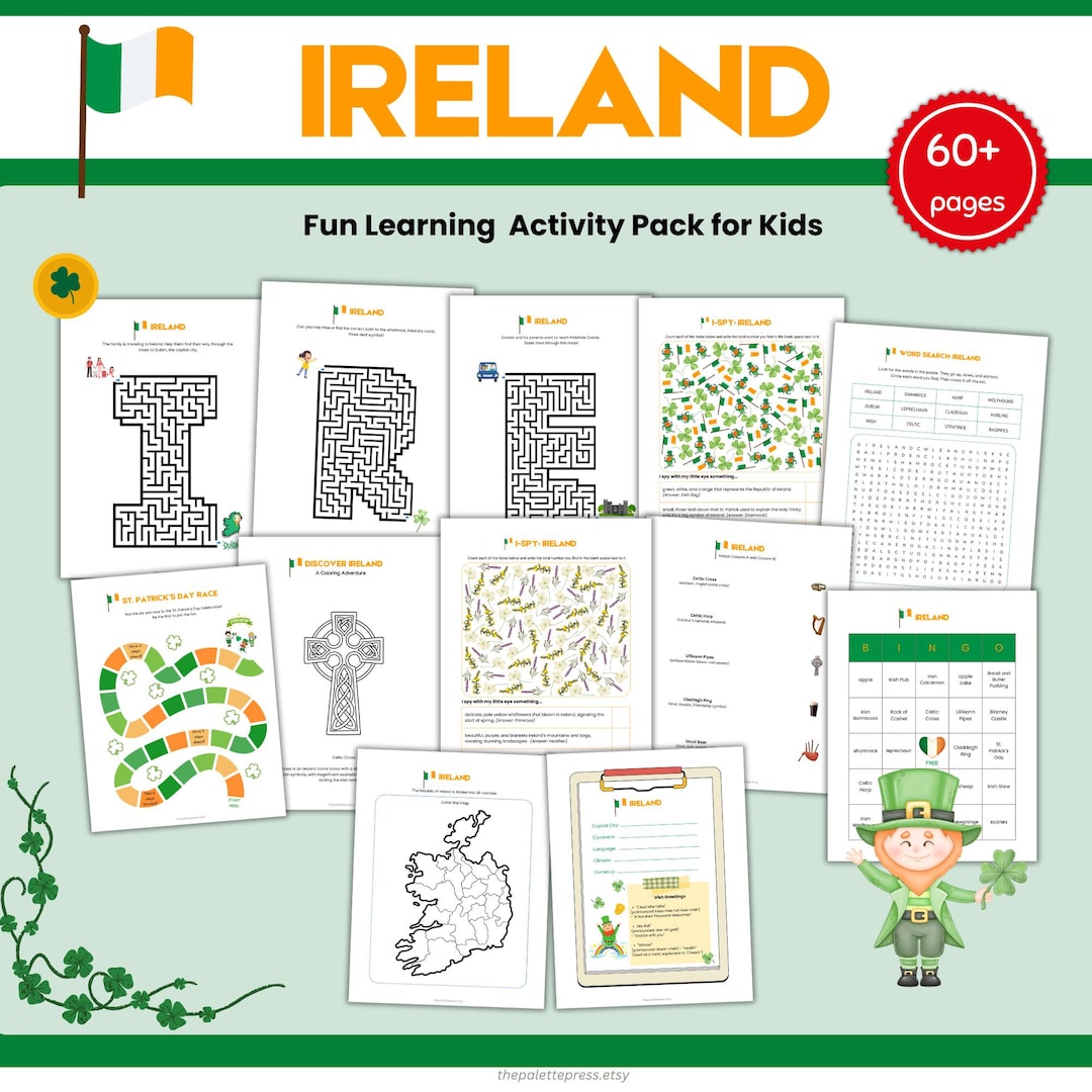 IRELAND Worksheets Learning Activity Pack for Kids: St. Patrick's Day ...