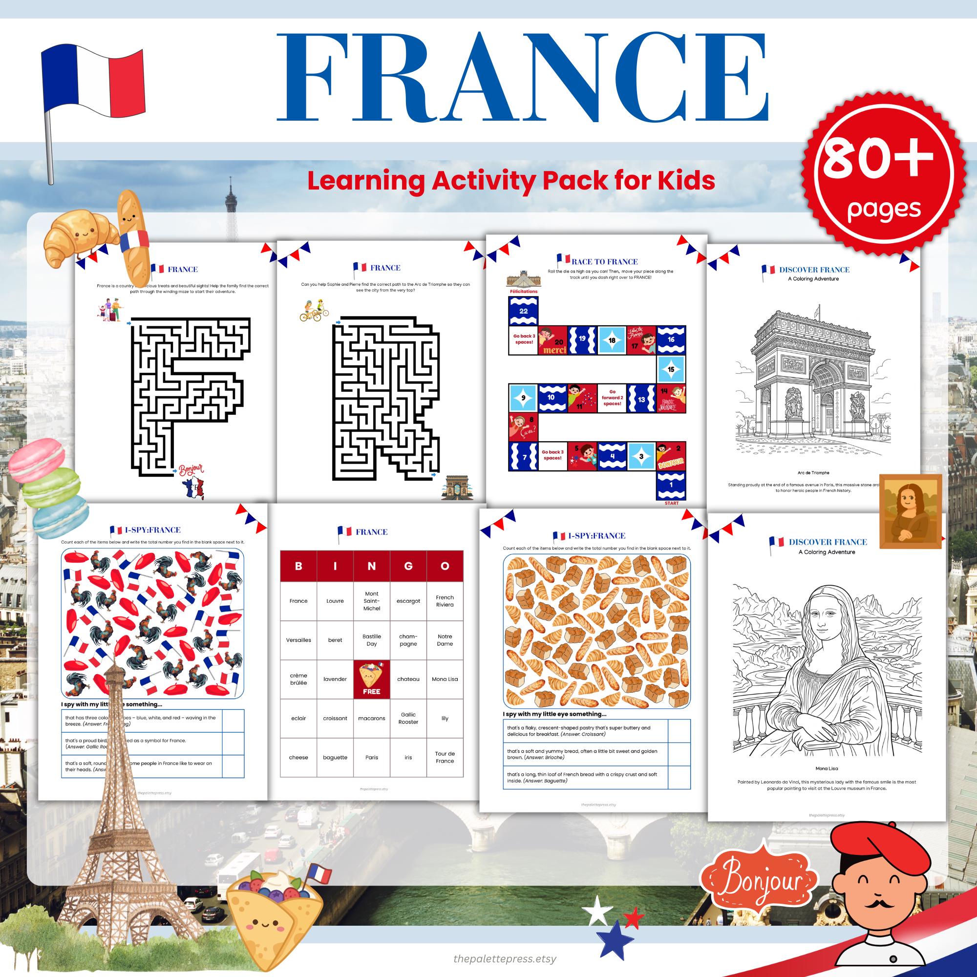 FRANCE Worksheets Activity Pack for Kids: French Culture Homeschool ...