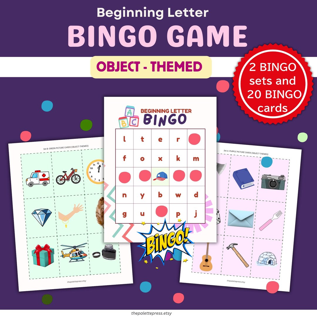 Object Alphabet BINGO for Kids; Beginning Sounds Game (digital Download ...