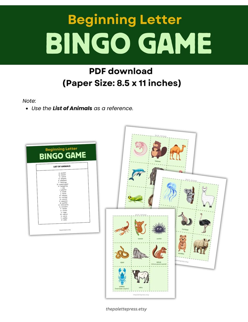 Animal Alphabet BINGO Fun Letter Sounds Game for Preschool and ...