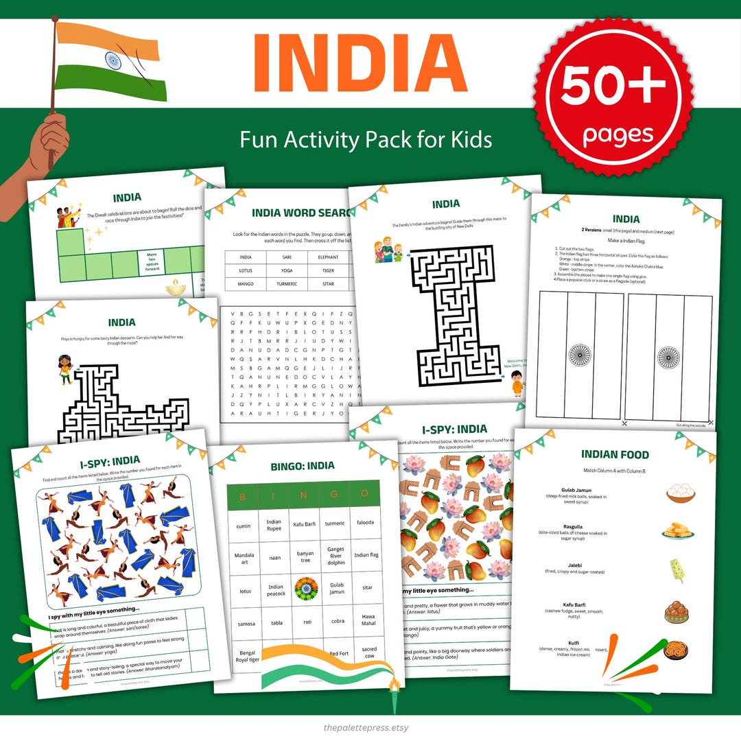 India Learning Activity Pack for Kids (preschool, Kindergarten ...