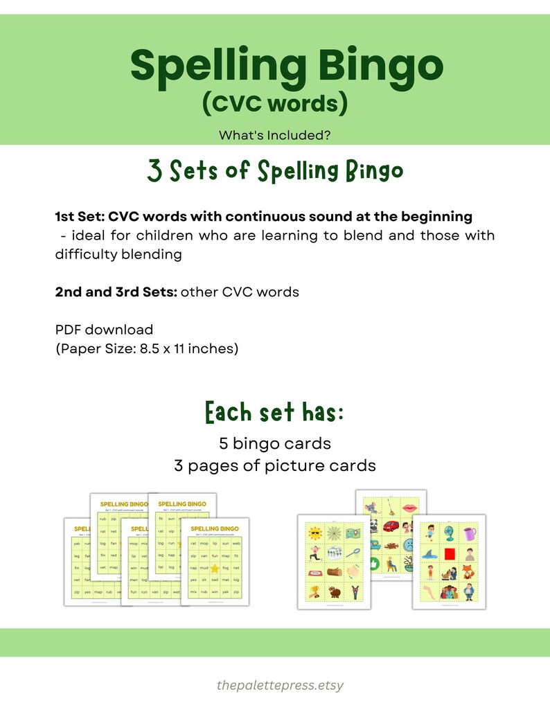 Spelling Bingo CVC Words for Preschool, Kinder, and 1st Grade Students ...