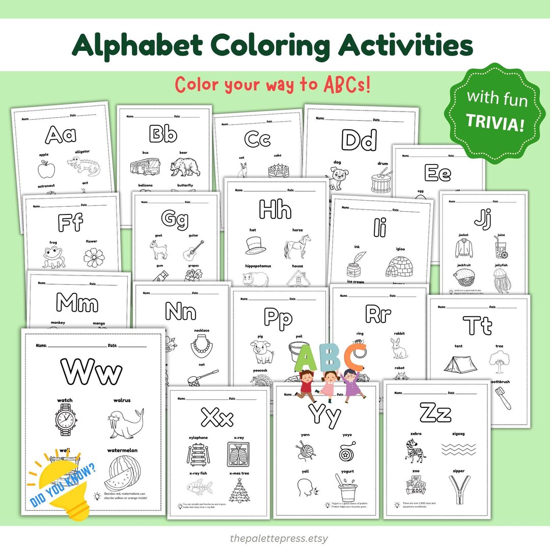 ALPHABET Coloring Worksheets: Fun Learning for Preschool Kindergarten ...