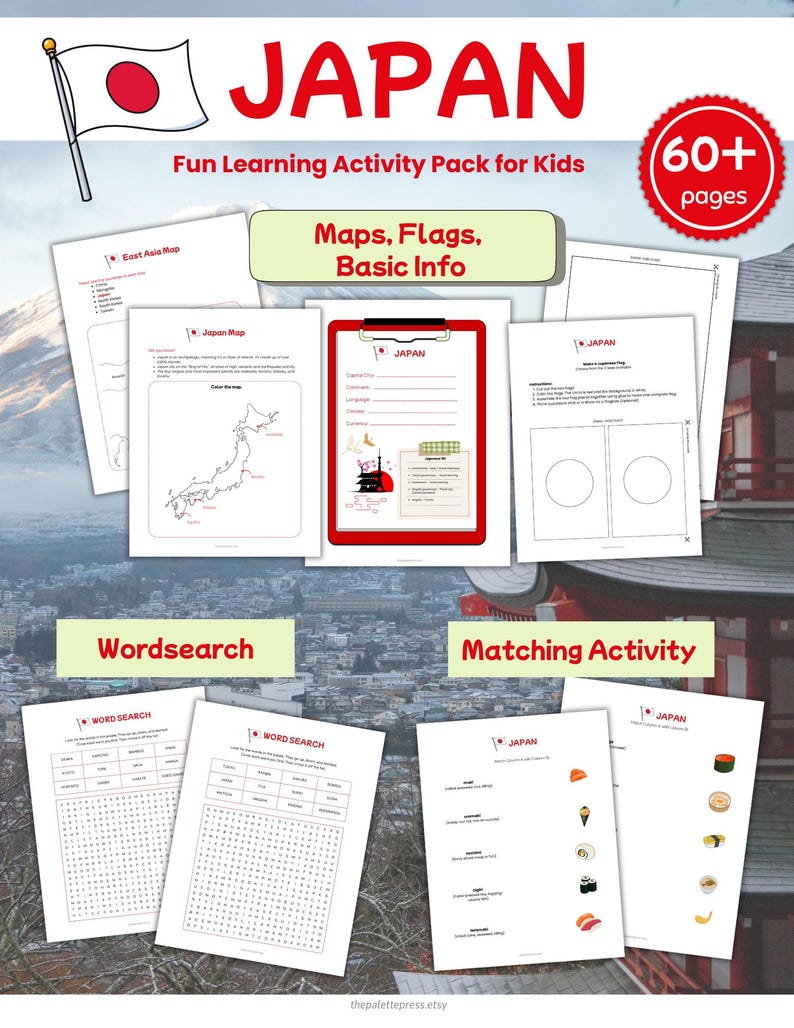 JAPAN Learning Activity Pack for Kids : Games Coloring Homeschool ...