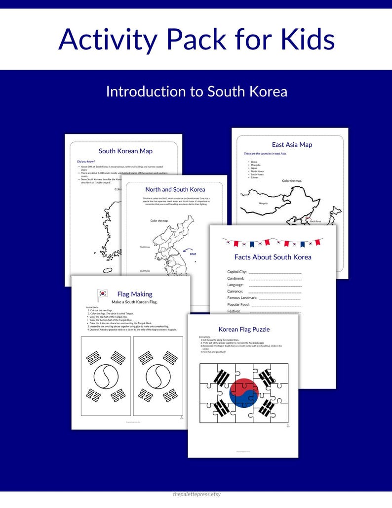 SOUTH KOREA Learning Activity Pack for Kids: Korean Culture, Traditions ...