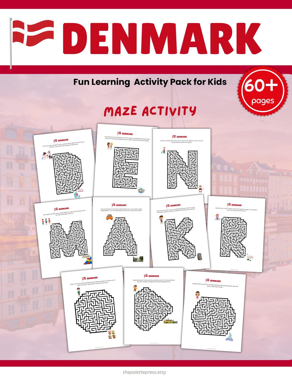 DENMARK Worksheets Learning Activity Pack for Kids: Fun Printable Games ...