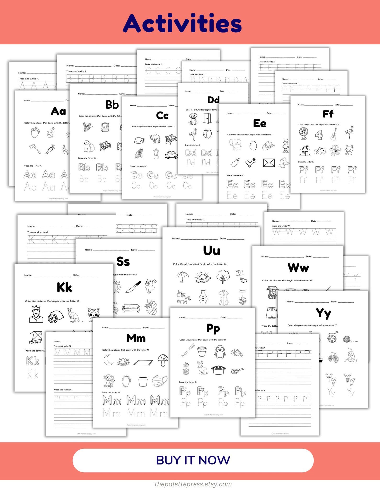 Alphabet Worksheets: Learn Letters ABC Pack for Kids (PDF) Preschool ...