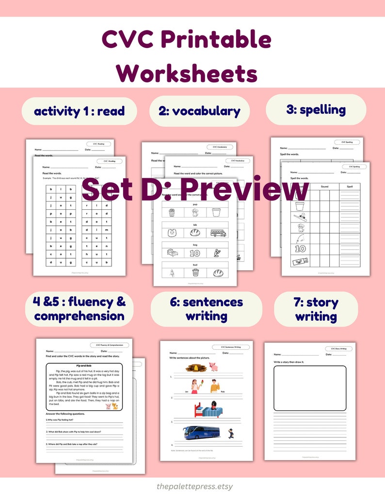 CVC Words Literacy Worksheets: Phonics, Reading, Spelling (PDF Download ...