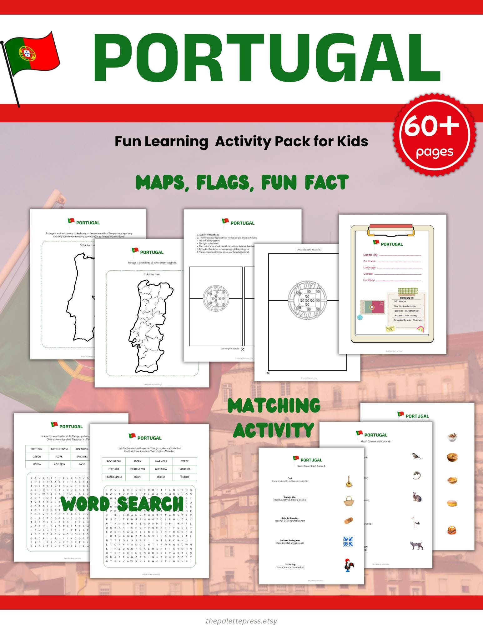 Portugal Learning Activity Pack for Kids (preschool, Kinder ...