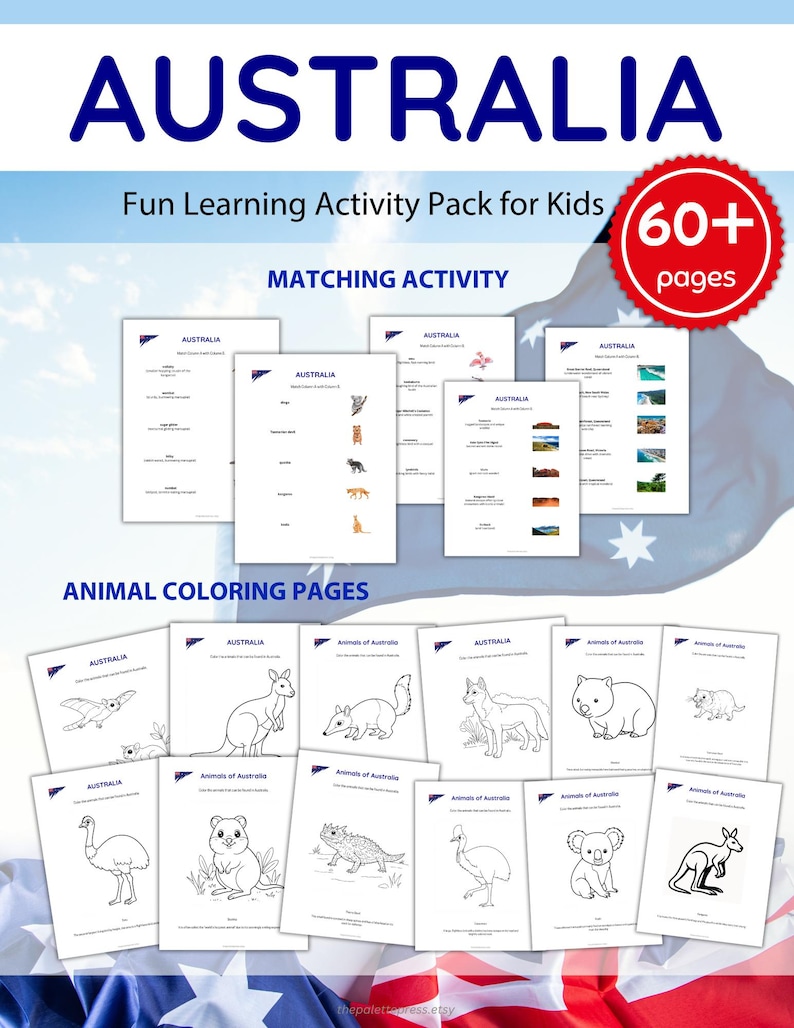 AUSTRALIA Learning Activity Pack for Kids: Games Animals Coloring ...