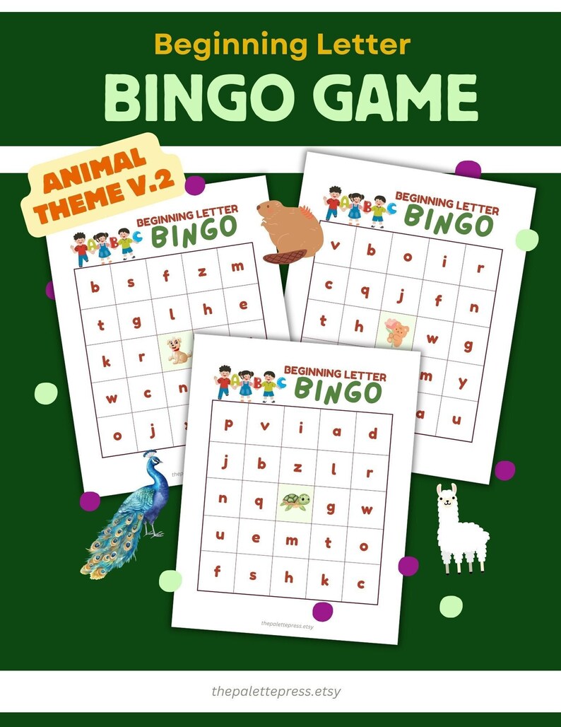 Animal ABC Bingo Game: Beginning Letter Sounds (version 2) - Etsy