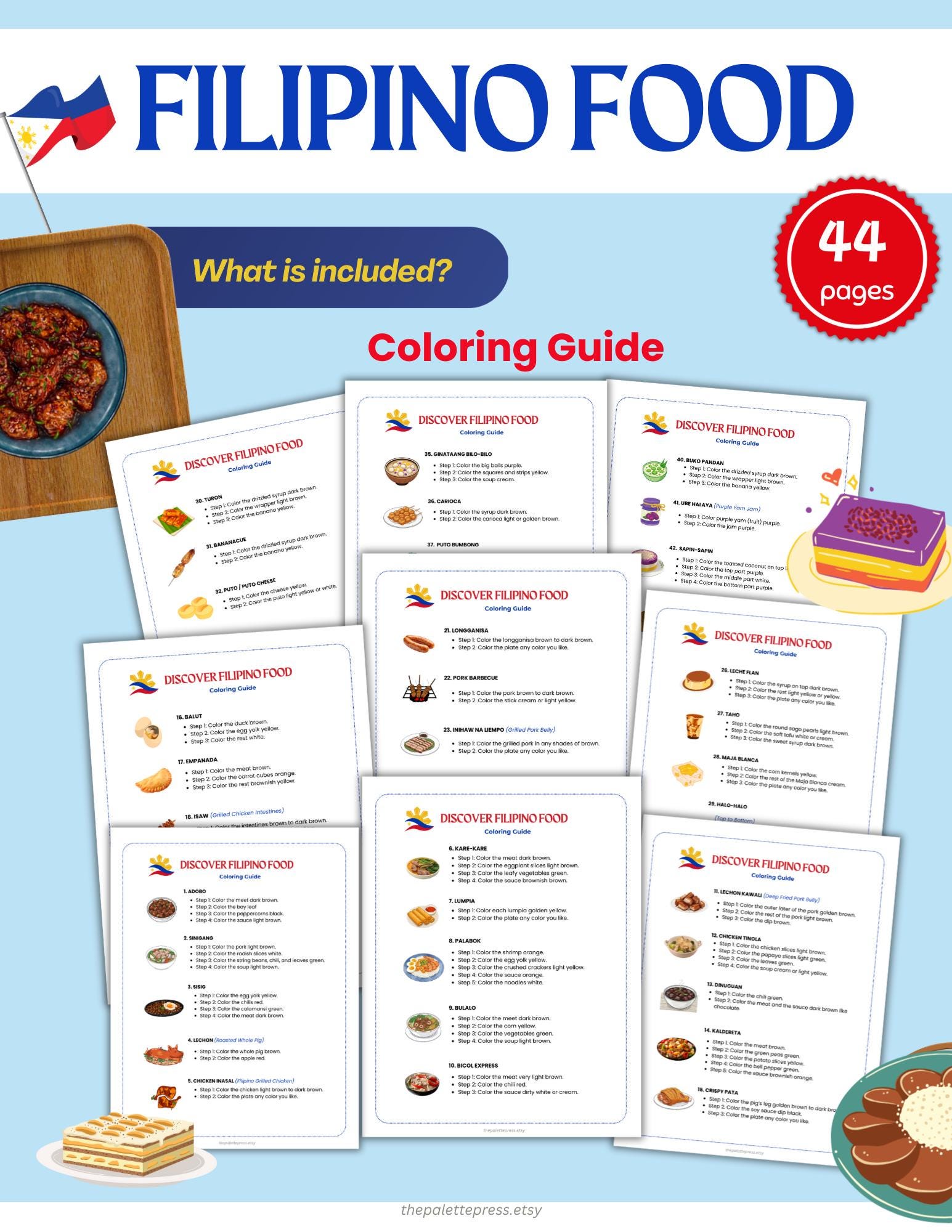 FILIPINO FOOD Coloring Worksheets for Kids: Philippines Activity Adobo ...