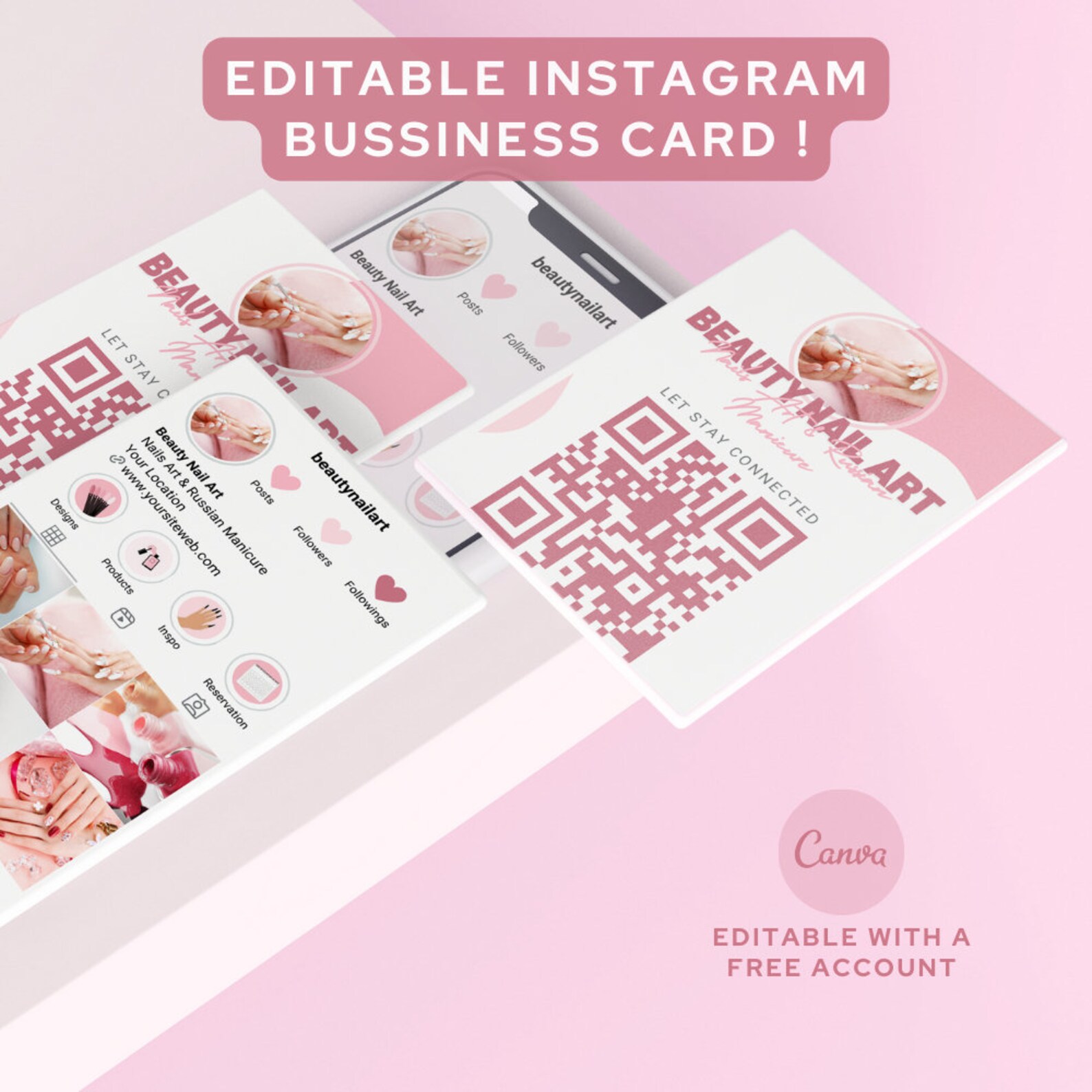 Instagram Business Cards DIY Canva Digital Business Card Beauty ...