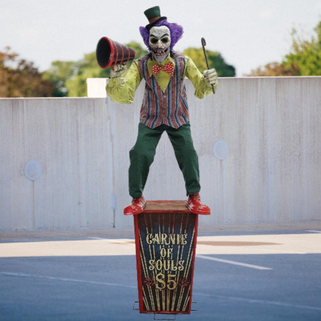 NEW Halloween Animatronic 6' Servo Carnival Barker Clown DIGIEYES Prop ...