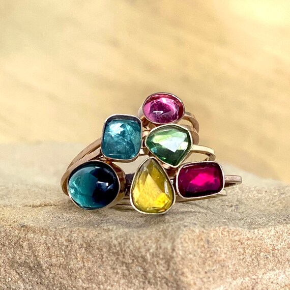14K Tourmaline Stacking Rings Solid Gold Tourmaline | Etsy