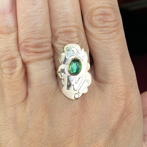 14K POW Comic Green Tourmaline Ring, Large Girl Power Ring, Statement ...