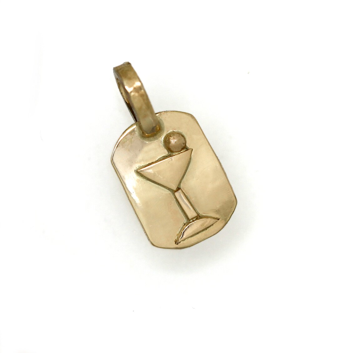 14K Martini Charm, Solid Gold Cocktail Dog Tag Charm, One of a Kind - Etsy