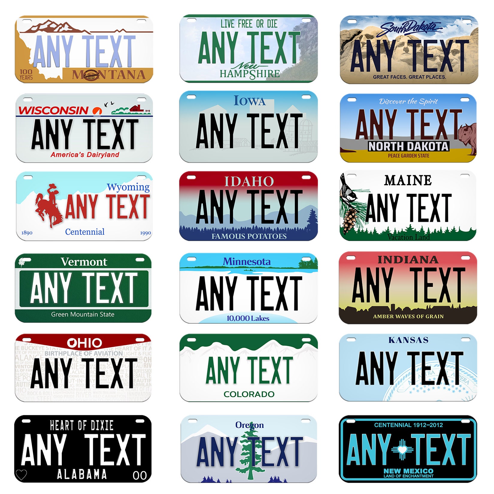Custom License Plate State Plates 3 Sizes All 50 States Customized ...