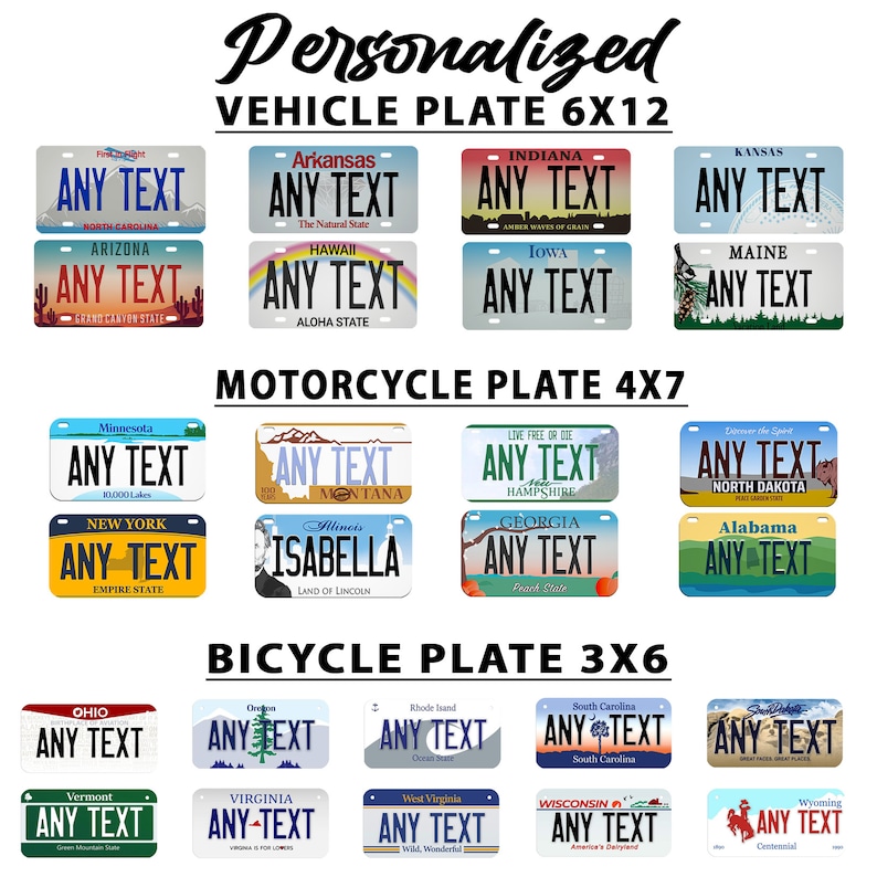 Custom License Plate State Plates 3 Sizes All 50 States Customized ...