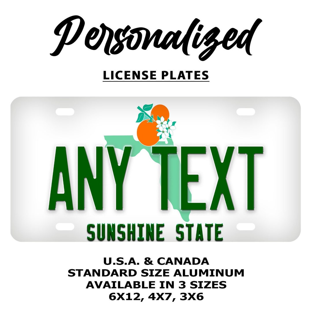 Custom Florida License Plate: Personalized Car, Motorcycle, Bicycle Tag ...