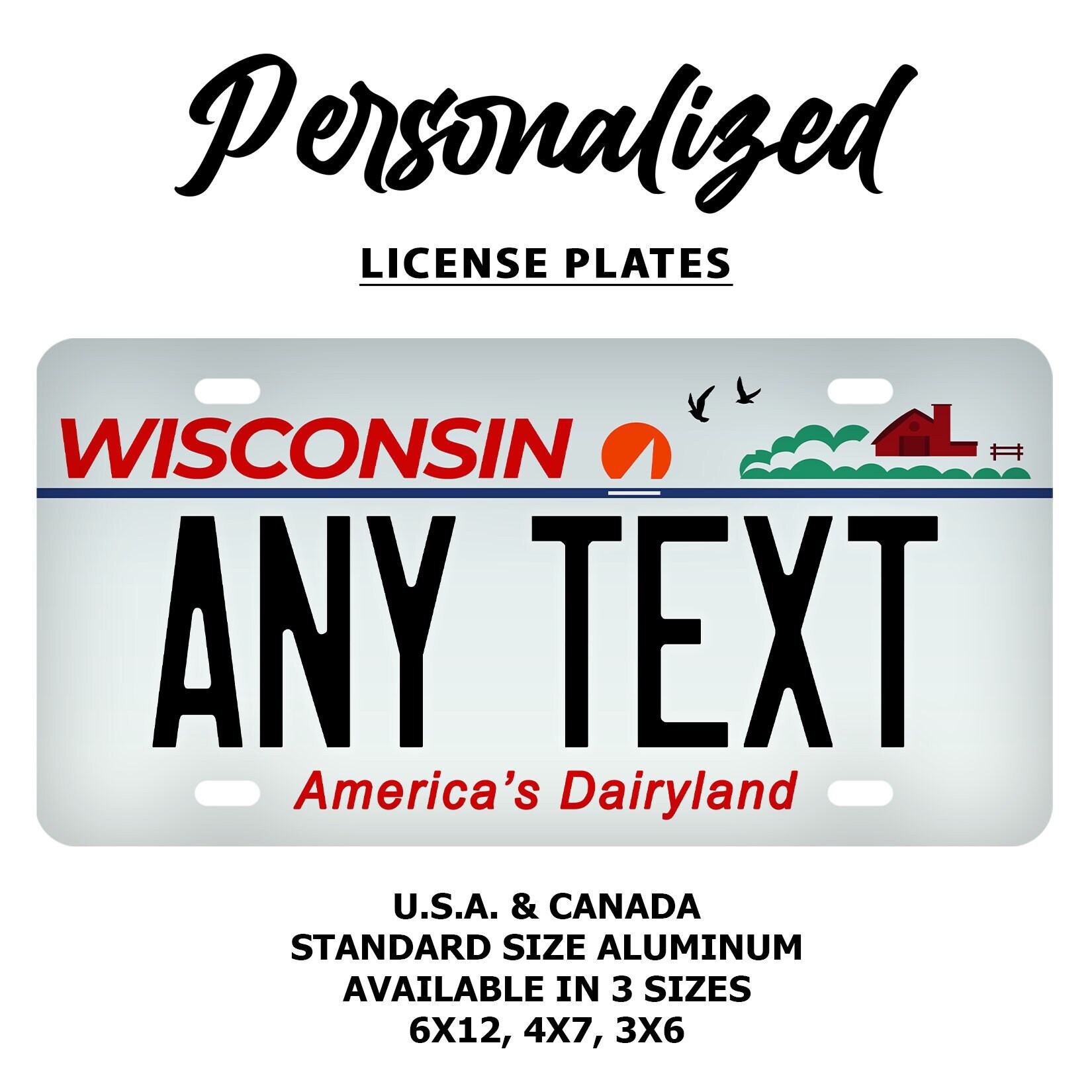 Custom Wisconsin License Plate Personalized Name Custom Text All 50 ...