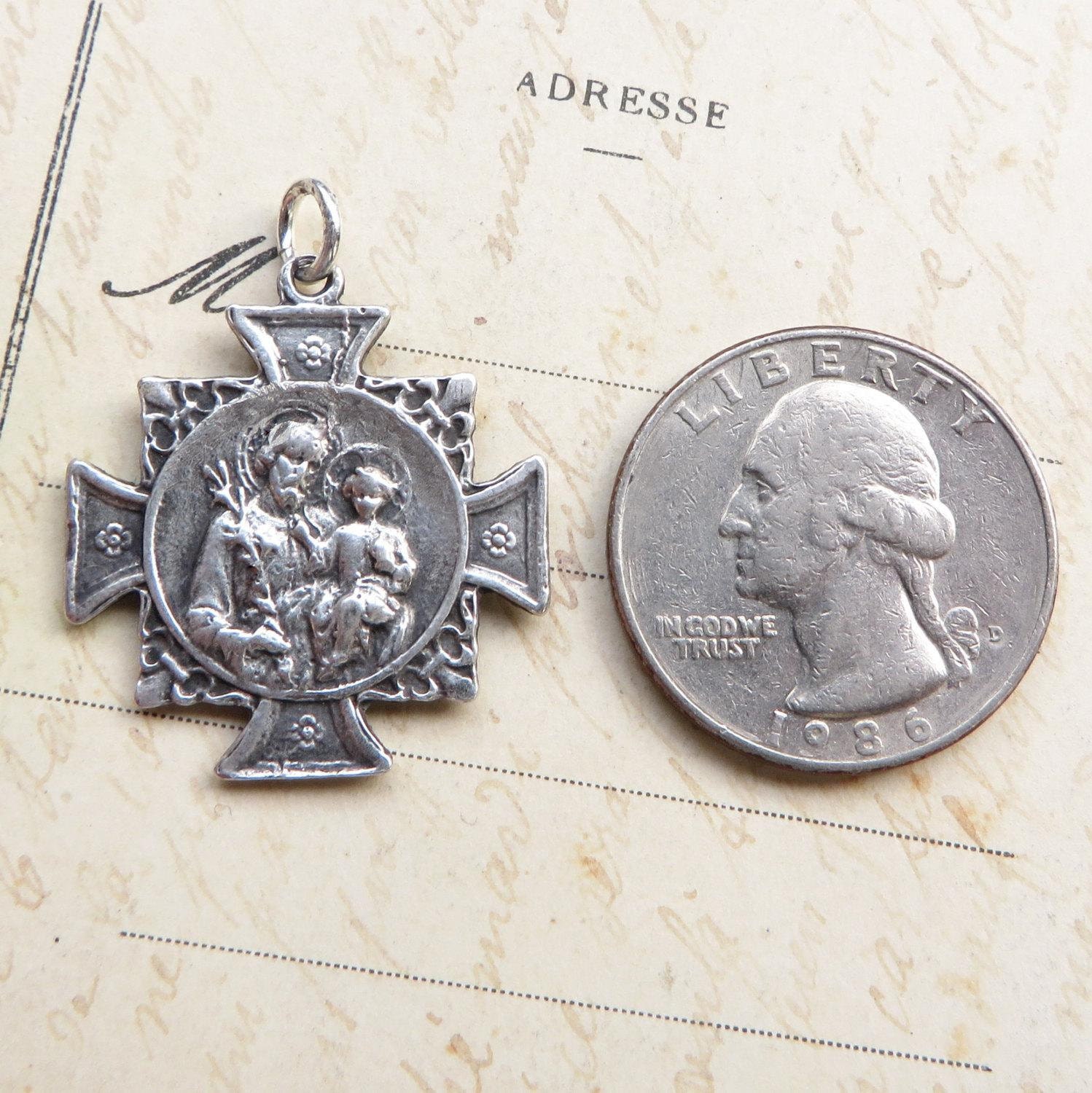 St Joseph Cross Medal Sterling Silver Antique Replica | Etsy