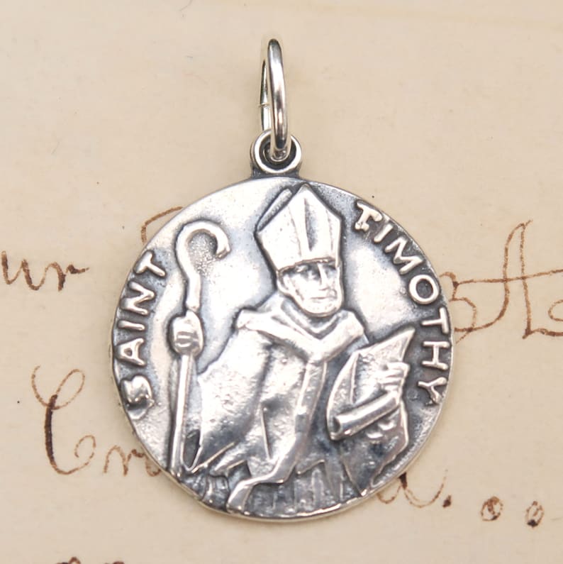 St Timothy Medal Sterling Silver Vintage Replica Patron of - Etsy