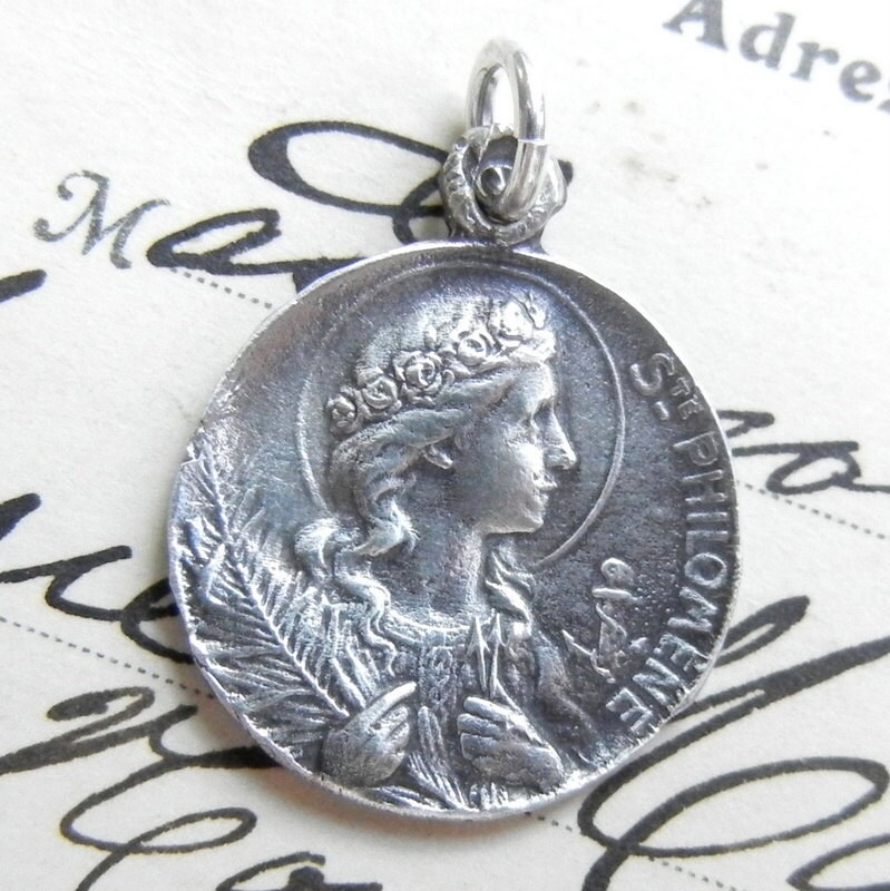 St Philomena Medal in Fine Silver Hand Cast Vintage | Etsy