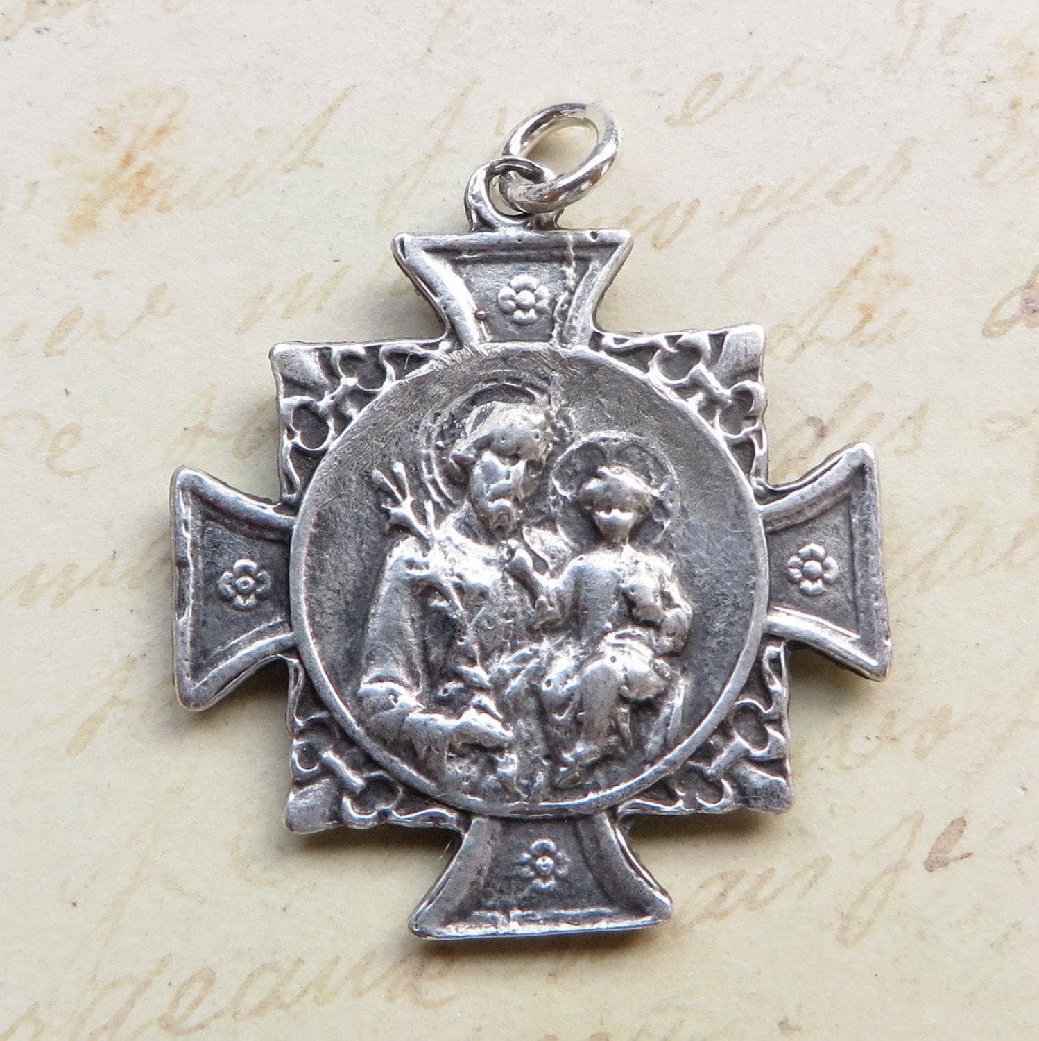 St Joseph Cross Medal Sterling Silver Antique Replica | Etsy