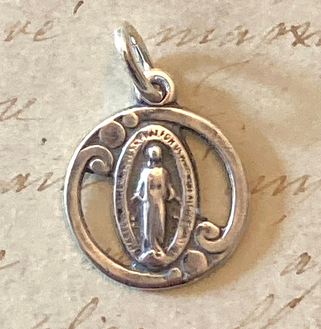 Small Miraculous Medal / Virgin Mary Medal - Sterling Silver Antique ...