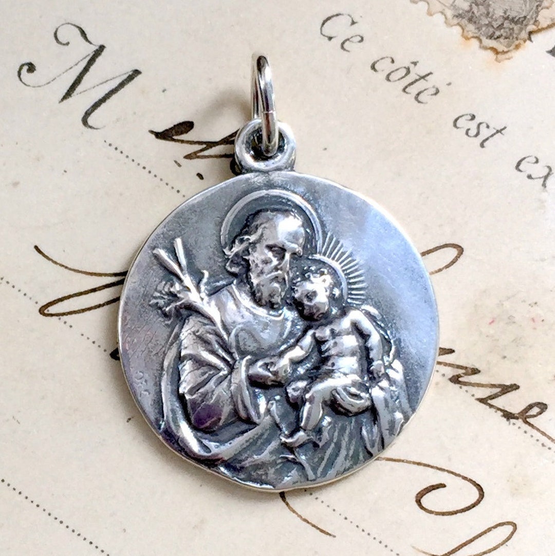 St Joseph Medal - Sterling Silver Antique Replica - Patron of Fathers ...