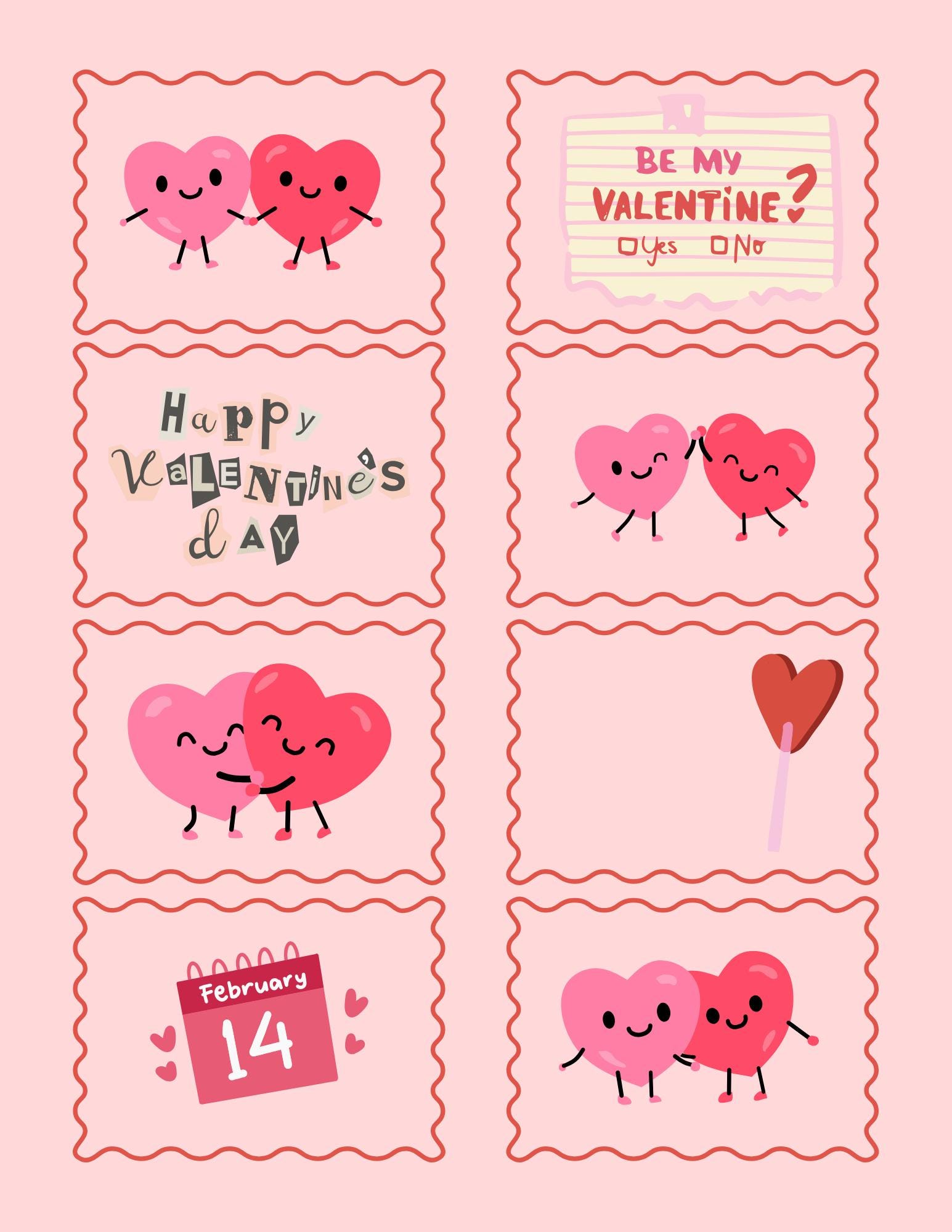Pink Valentine Card Printable Sheet for Kids - Etsy