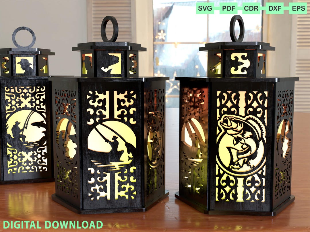 Fishing Lamp Night Light Lantern Decoration SVG Laser, Bass Fishing ...