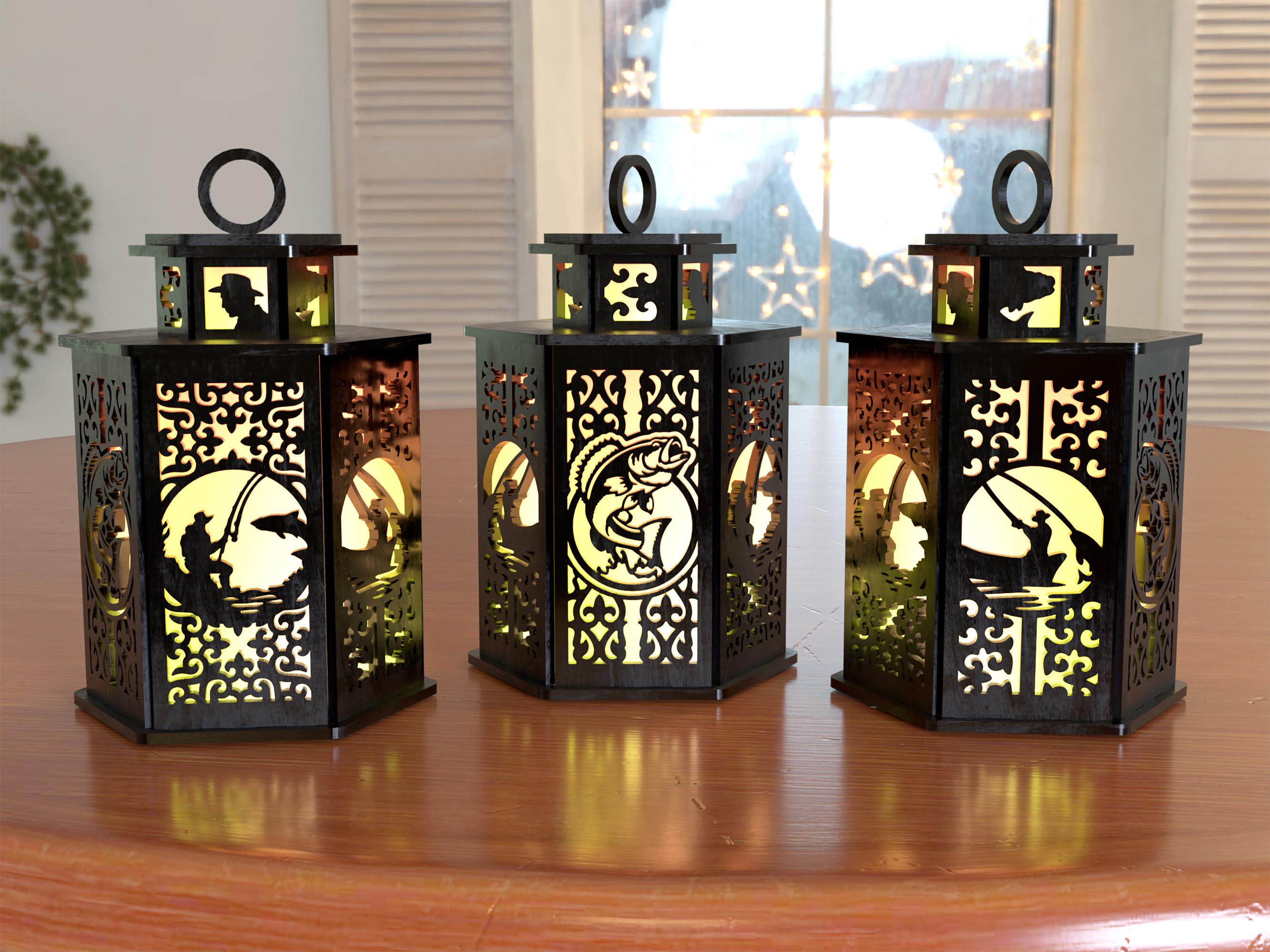 Fishing Lamp Night Light Lantern Decoration SVG Laser, Bass Fishing ...